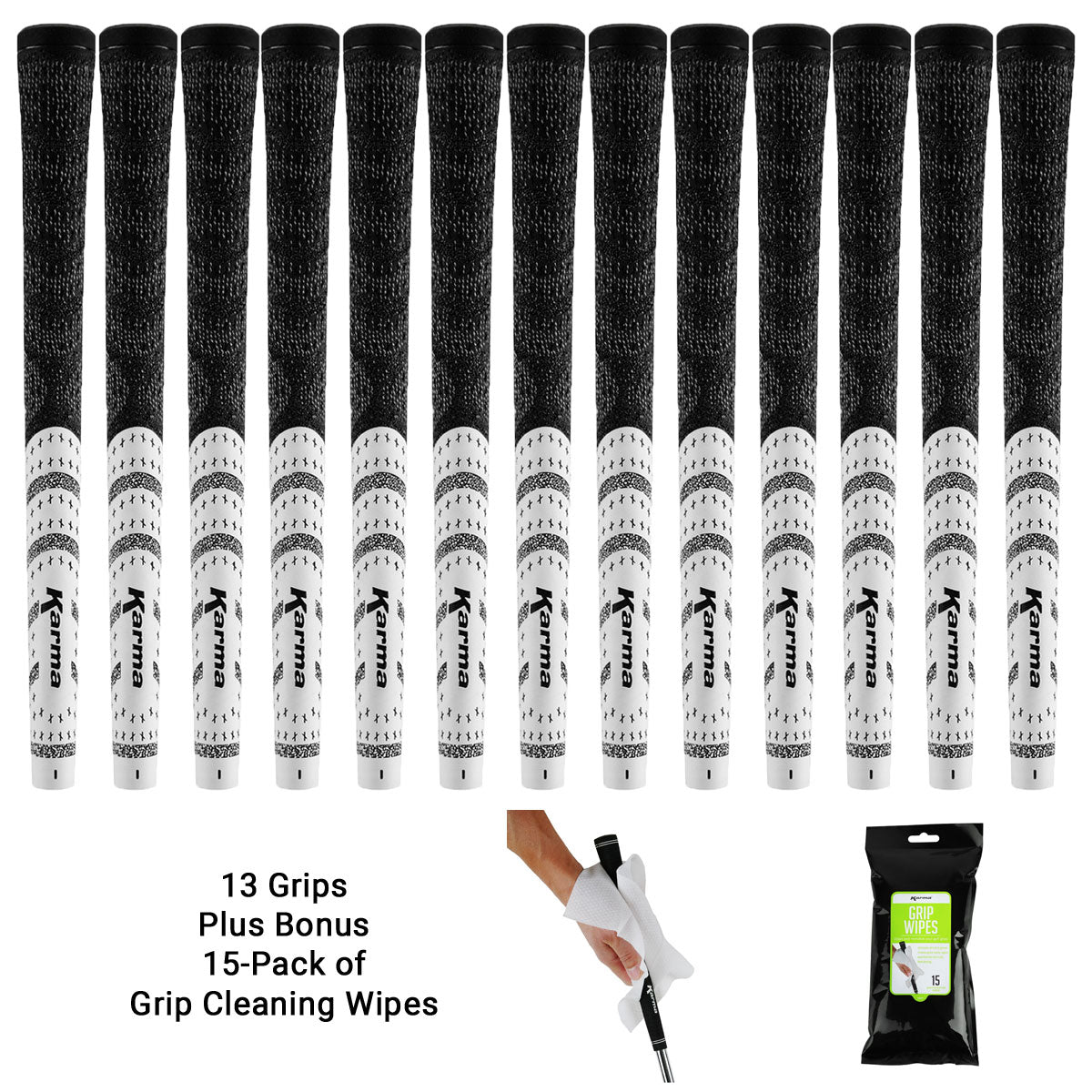Karma Half Cord Oversize Golf Grips (13-Piece) Plus 15 Grip Cleaning W ...